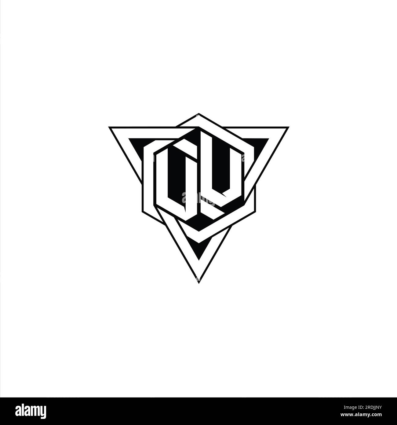 UV Letter Logo monogram hexagon shape with triangle geometric outline ...