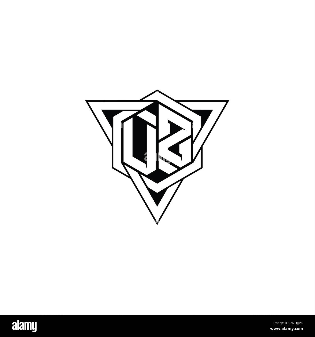 UZ Letter Logo monogram hexagon shape with triangle geometric outline ...