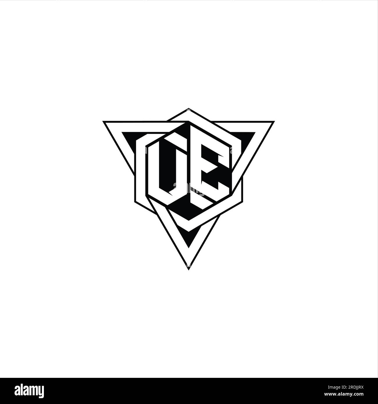 VE Letter Logo monogram hexagon shape with triangle geometric outline sharp modern style design ...