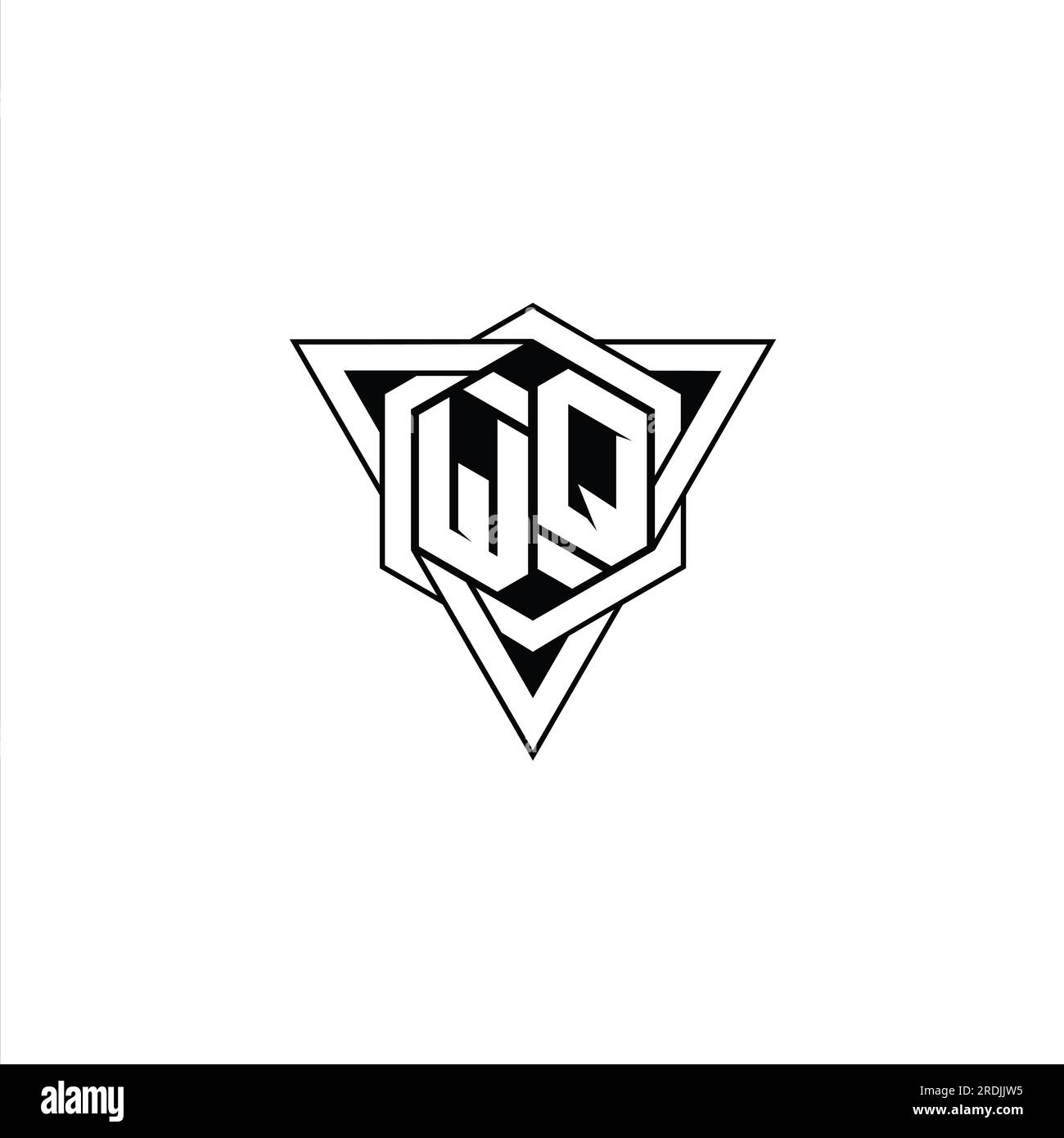 Wq Letter Logo Monogram Hexagon Shape With Triangle Geometric Outline Sharp Modern Style Design