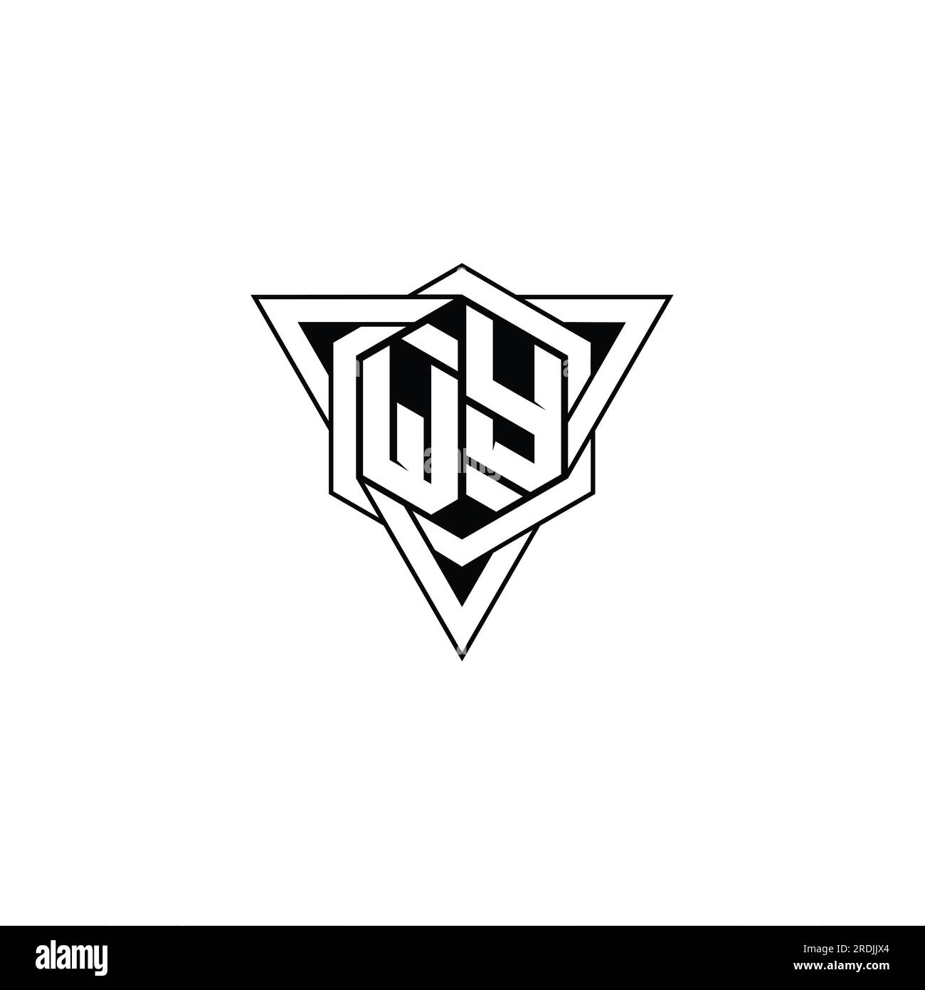 WY Letter Logo monogram hexagon shape with triangle geometric outline sharp modern style design ...