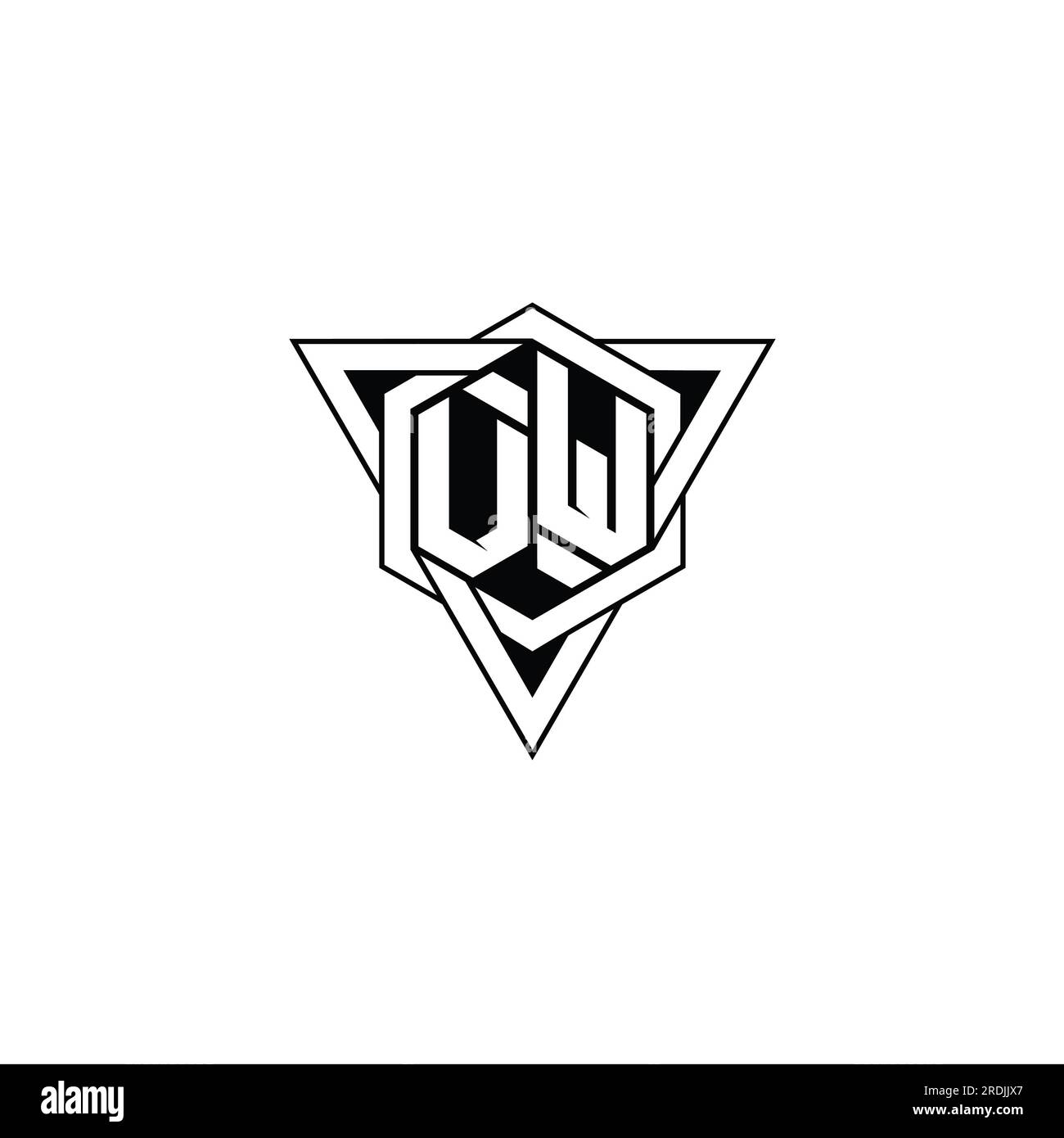 VW Letter Logo monogram hexagon shape with triangle geometric outline sharp modern style design ...