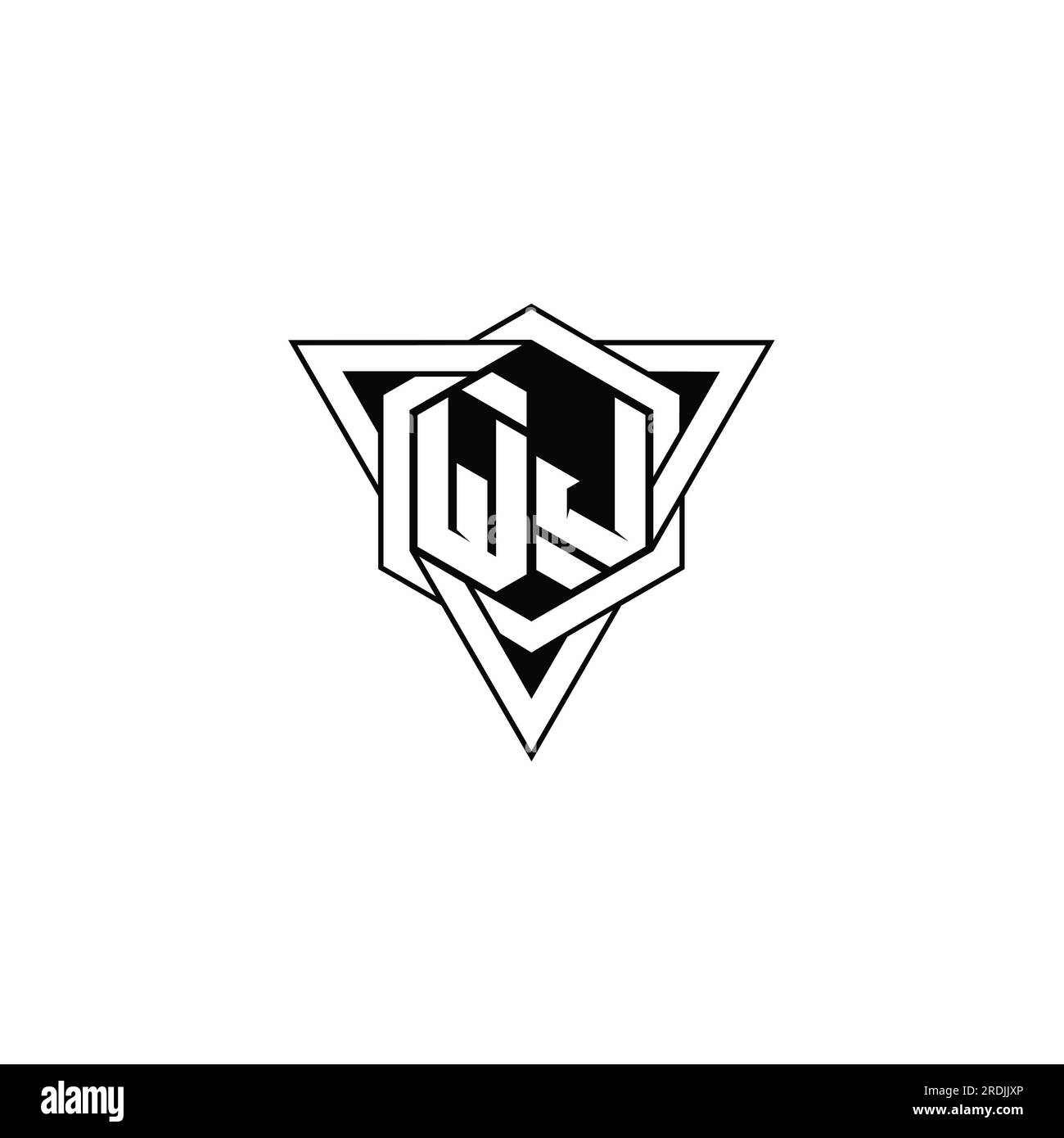 WJ Letter Logo monogram hexagon shape with triangle geometric outline sharp modern style design ...
