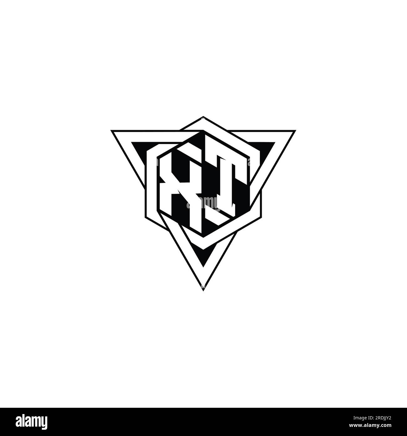 XT Letter Logo monogram hexagon shape with triangle geometric outline sharp modern style design ...