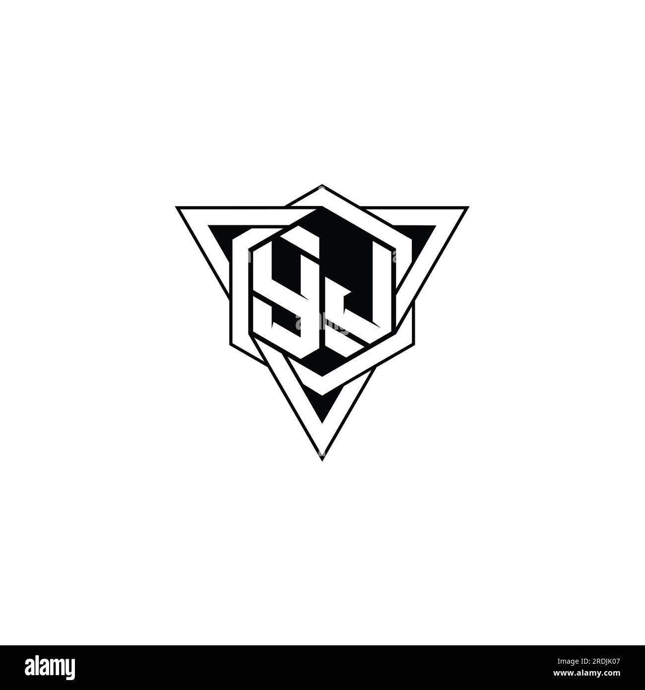 Yj Letter Logo Monogram Hexagon Shape With Triangle Geometric Outline Sharp Modern Style Design