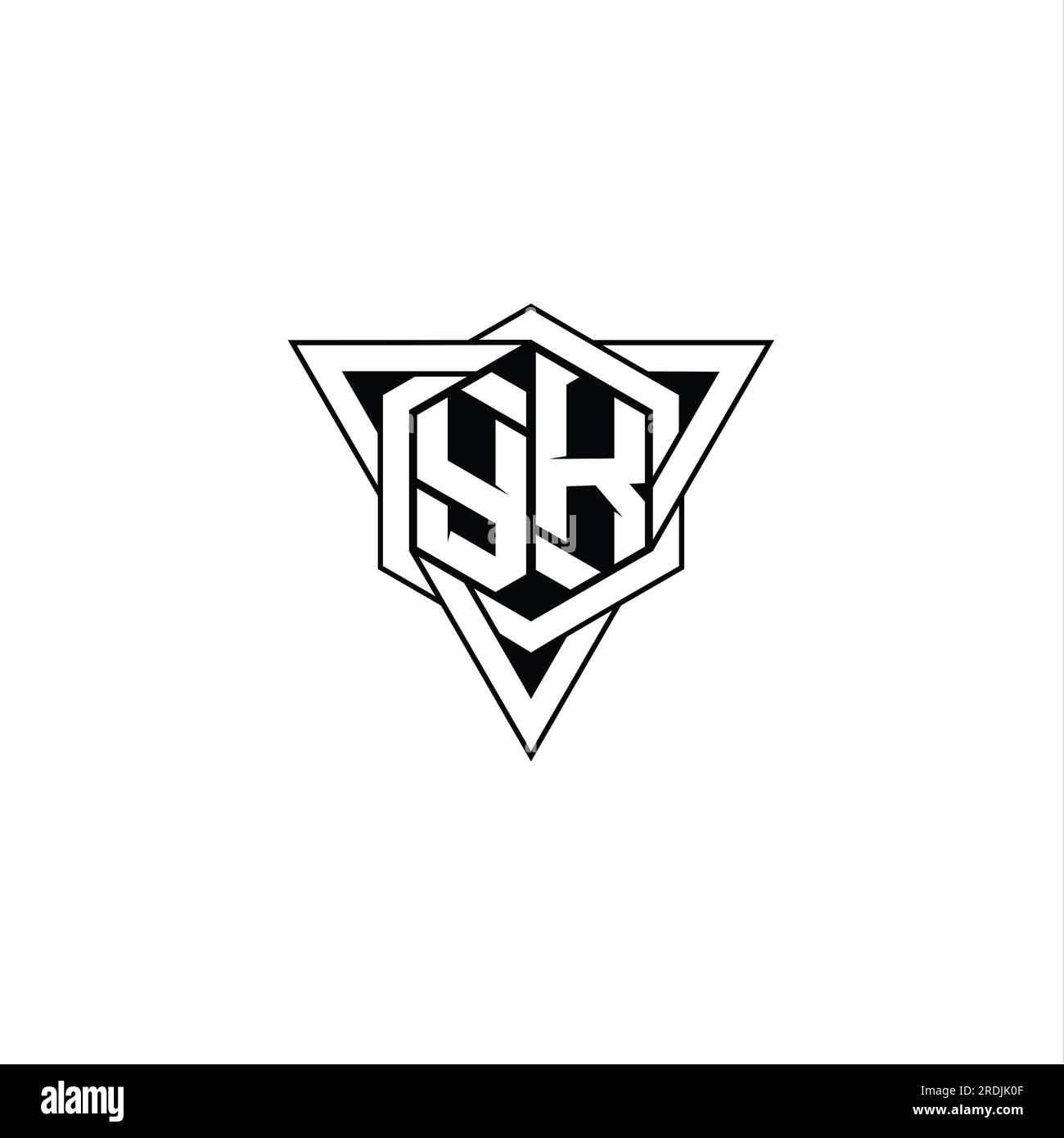 YK Letter Logo monogram hexagon shape with triangle geometric outline ...