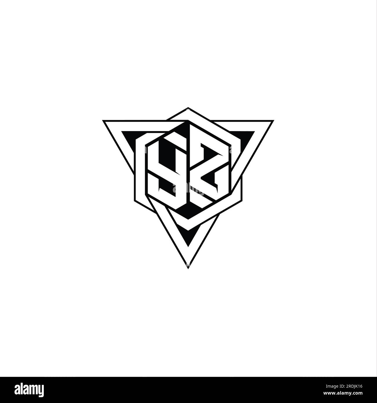 YZ Letter Logo monogram hexagon shape with triangle geometric outline sharp modern style design ...