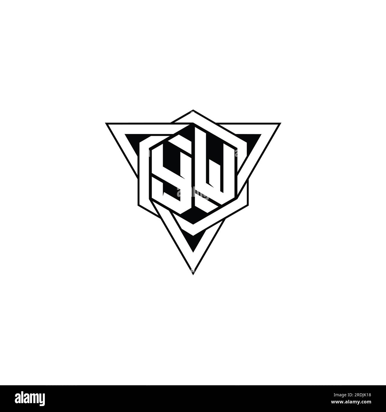 YW Letter Logo monogram hexagon shape with triangle geometric outline sharp modern style design ...