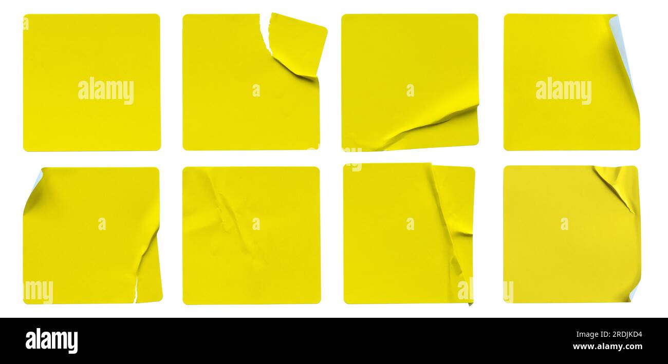 A set of yellow square paper sticker label isolated on white background ...