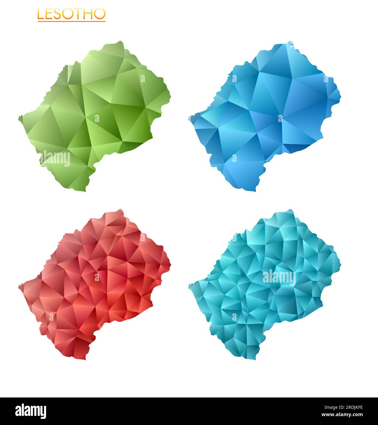 Set of vector polygonal maps of Lesotho. Bright gradient map of country in low poly style Stock ...