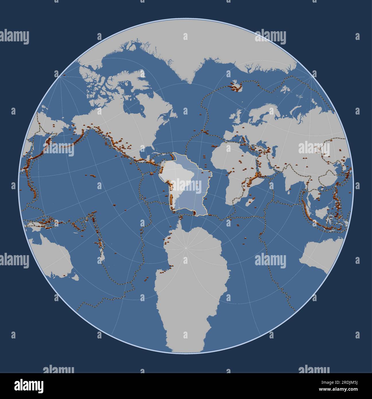 South American Tectonic Plate On The Solid Contour Map In The Lagrange Oblique Projection