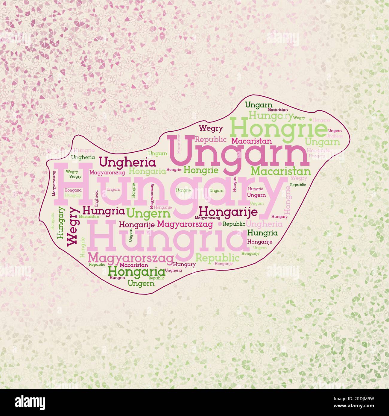 Hungary shape with country names word cloud in multiple languages ...