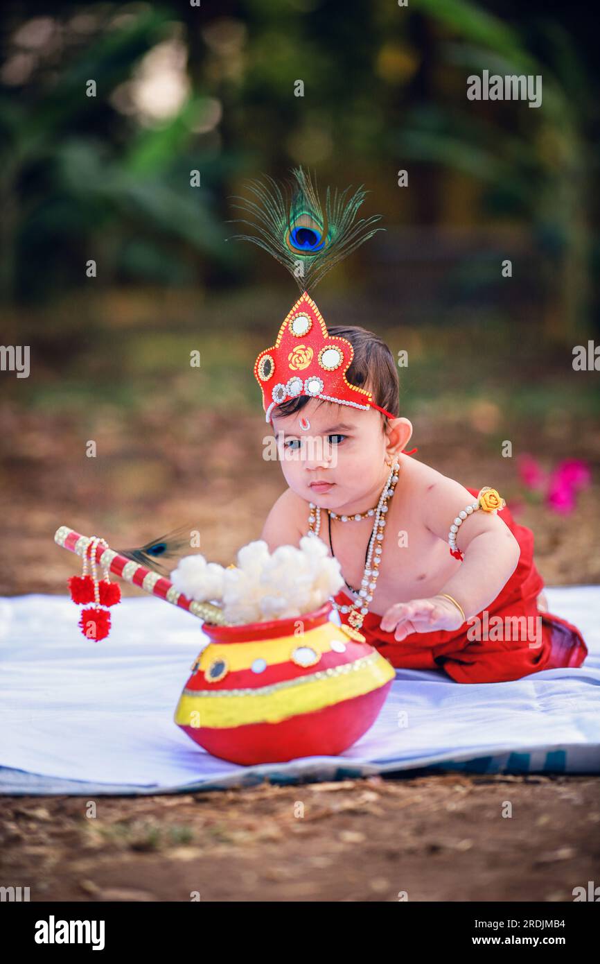 happy Janmashtami , Little Indian boy posing as Shri Krishna or kanha ...
