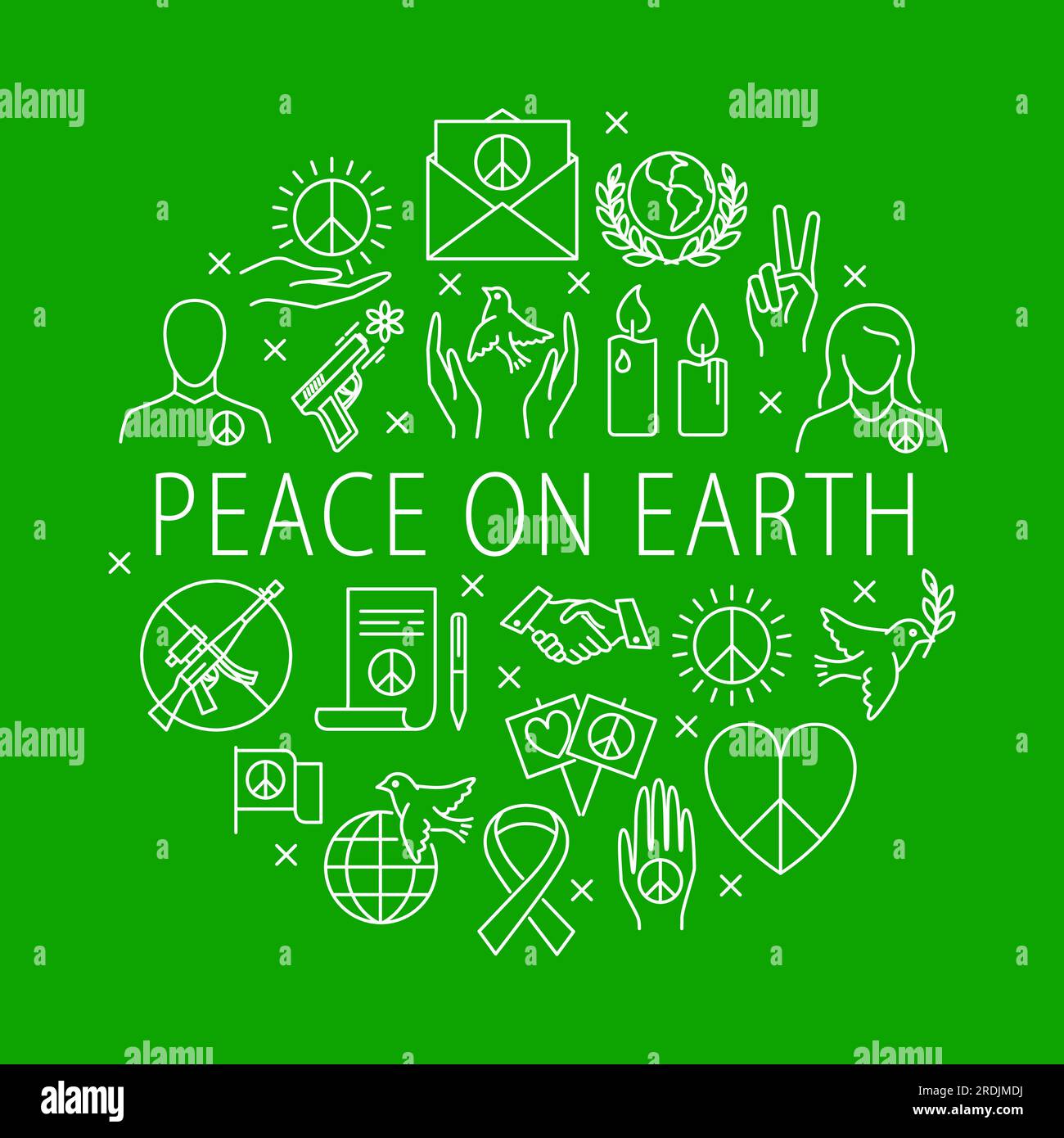 Peace on Earth round poster in line style. Pacifism symbols. Vector ...