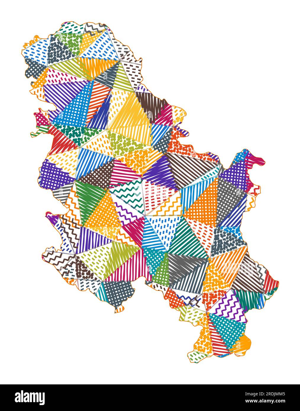 Kid style map of Serbia. Hand drawn polygons in the shape of Serbia. Vector illustration Stock ...