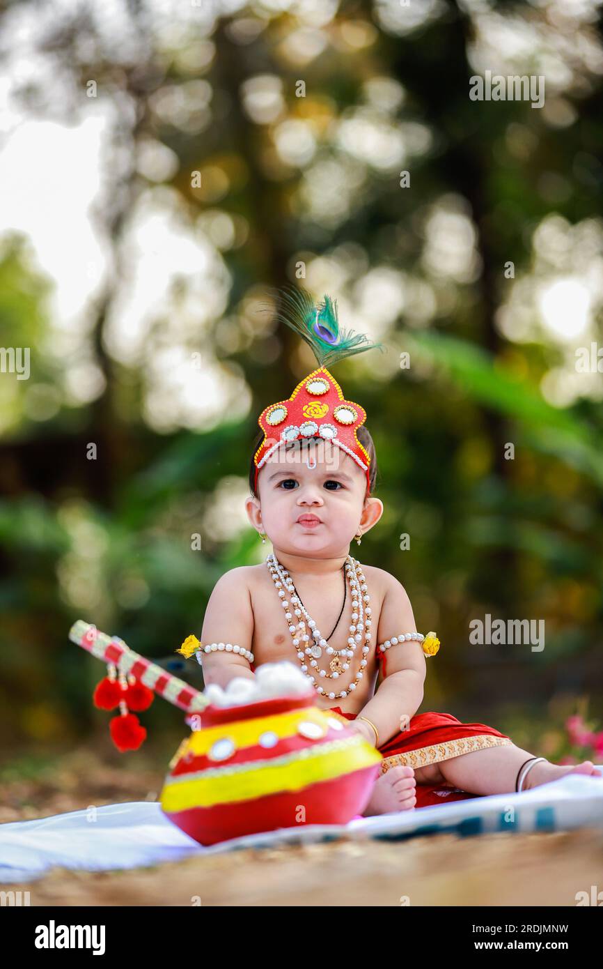 happy Janmashtami , Little Indian boy posing as Shri Krishna or kanha ...
