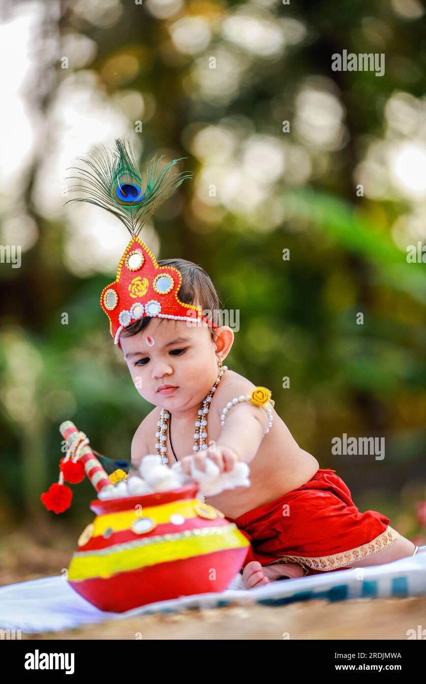 happy Janmashtami , Little Indian boy posing as Shri Krishna or kanha ...