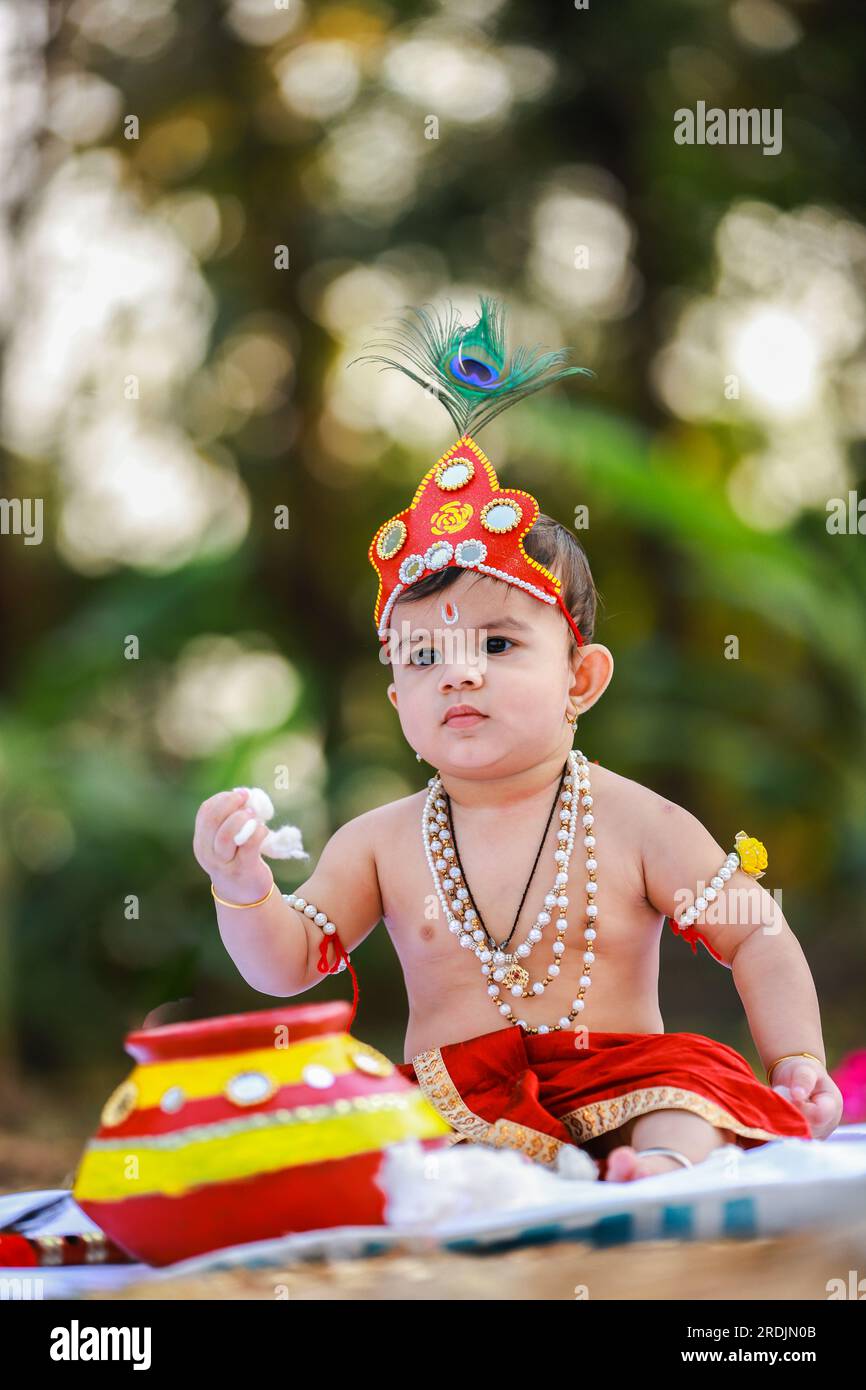 happy Janmashtami , Little Indian boy posing as Shri Krishna or kanha ...