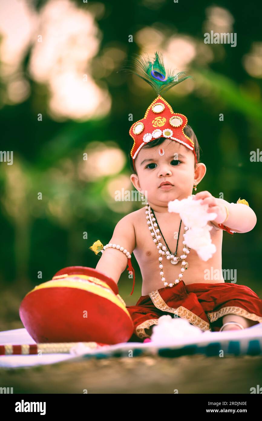 happy Janmashtami , Little Indian boy posing as Shri Krishna or kanha ...