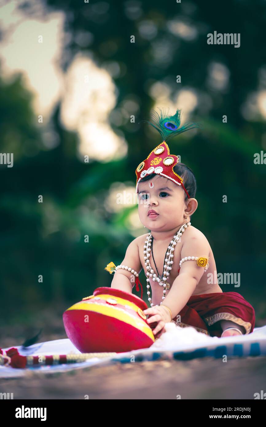 happy Janmashtami , Little Indian boy posing as Shri Krishna or kanha ...