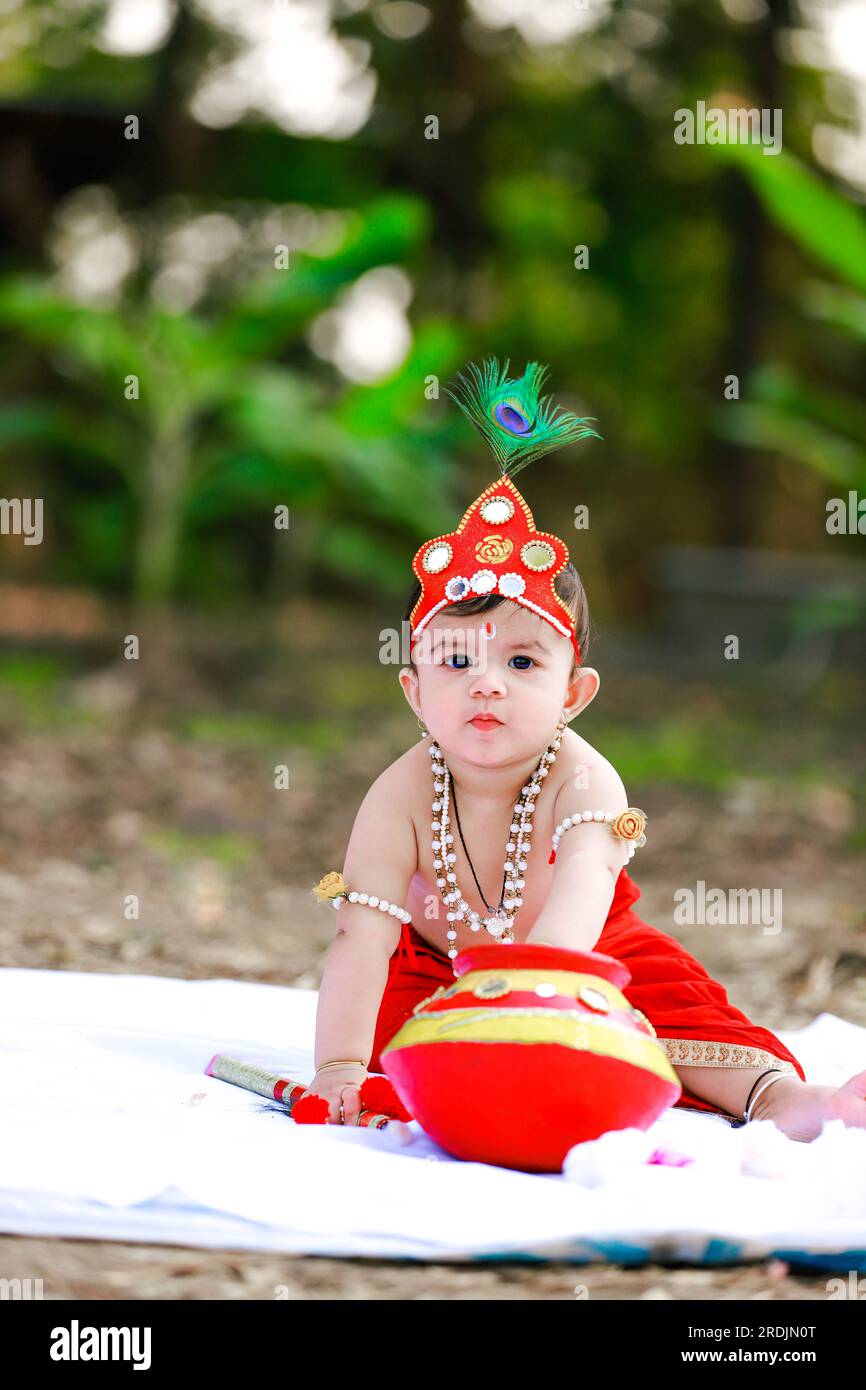 happy Janmashtami , Little Indian boy posing as Shri Krishna or kanha ...