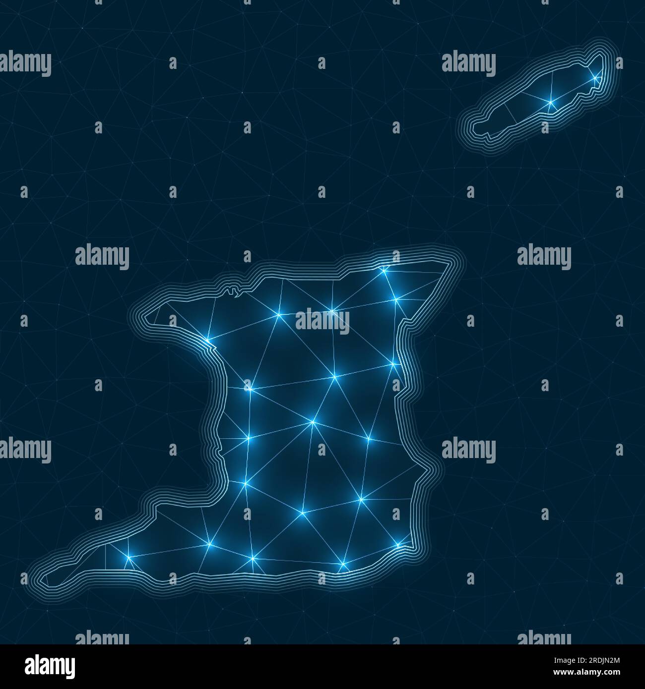 Trinidad and Tobago network map. Abstract geometric map of the country. Digital connections and ...