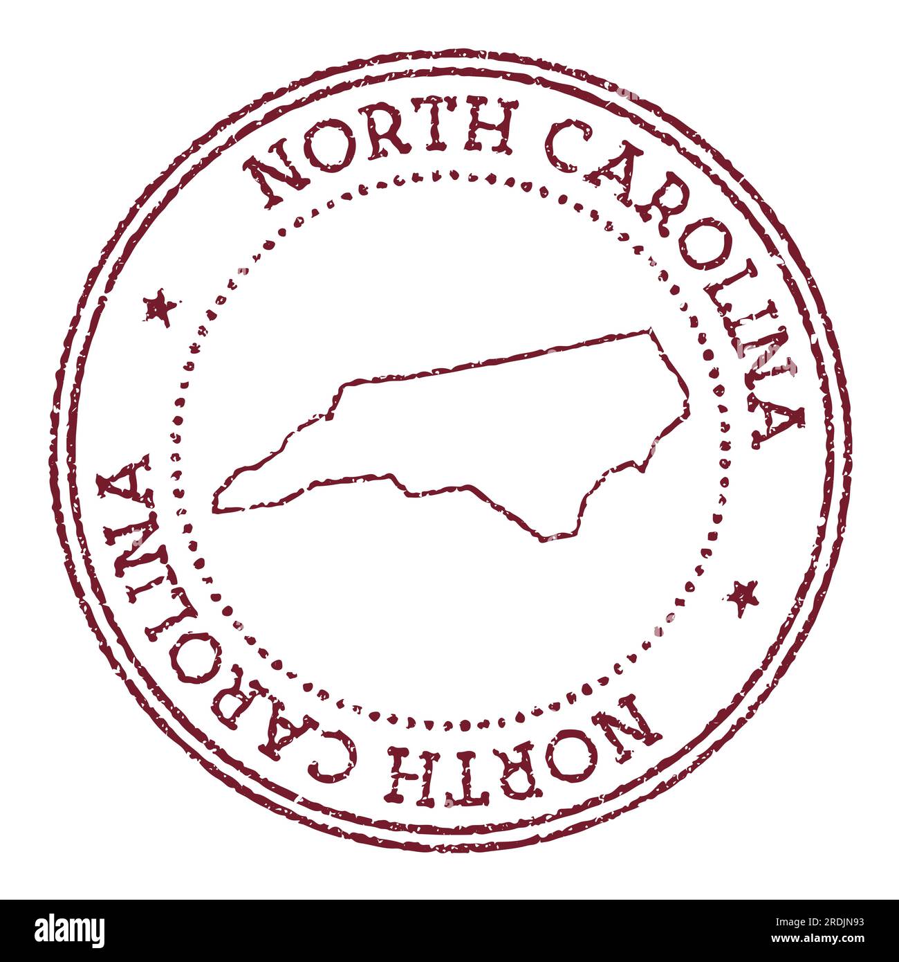 North Carolina round rubber stamp with US state map. Vintage red ...