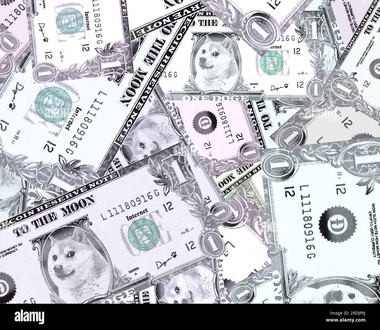Doge coin (DOGE) banknotes pattern , the one of cryptocurrency ,Close ...