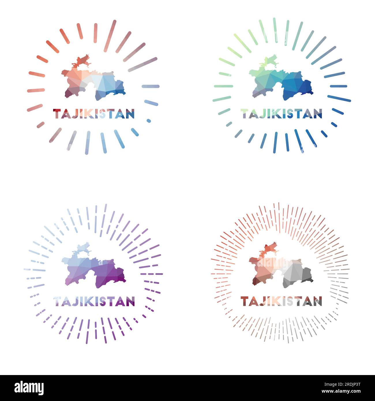 Tajikistan low poly sunburst set. Logo of country in geometric ...