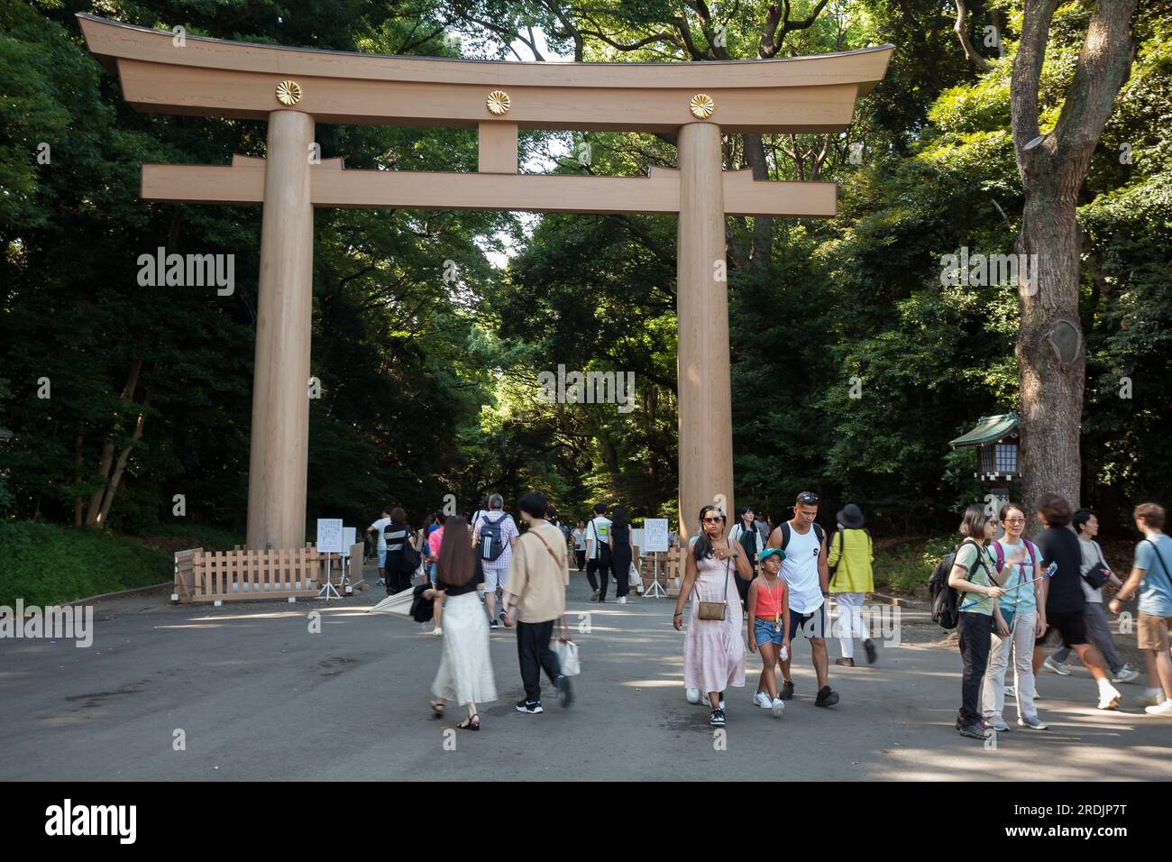 The large torii gate at the entrance to Meiji Shrine in Shibuya, Tokyo ...