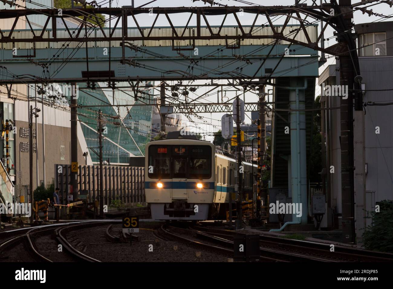 An Odakyu 8000 series train on the Odakyu line coming into Shinjuku ...
