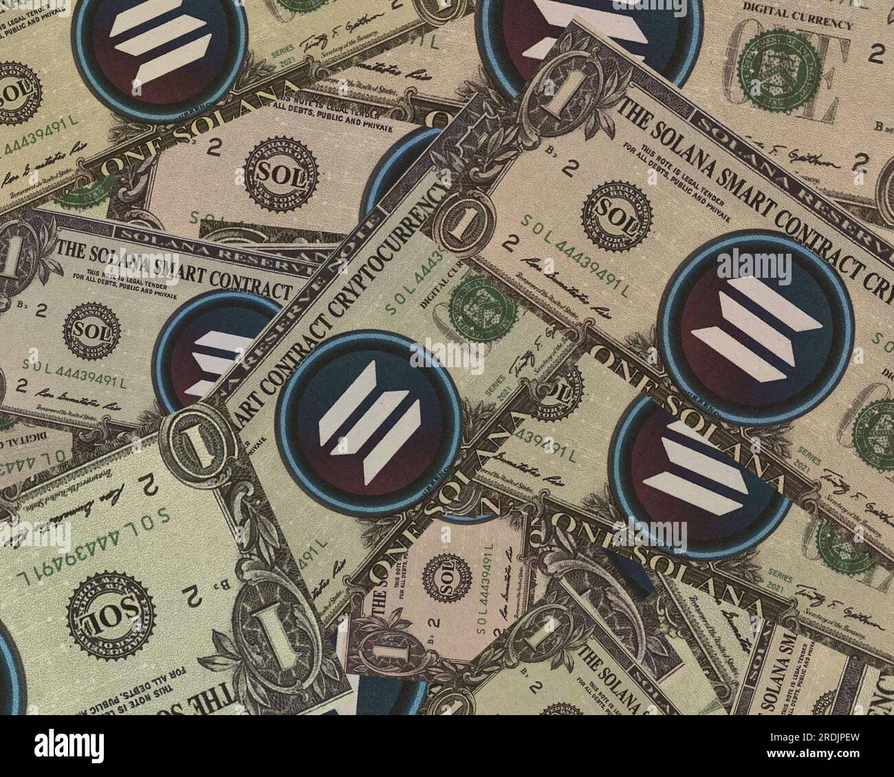 Solana (SOL) banknotes pattern , the one of cryptocurrency ,Close-up ...