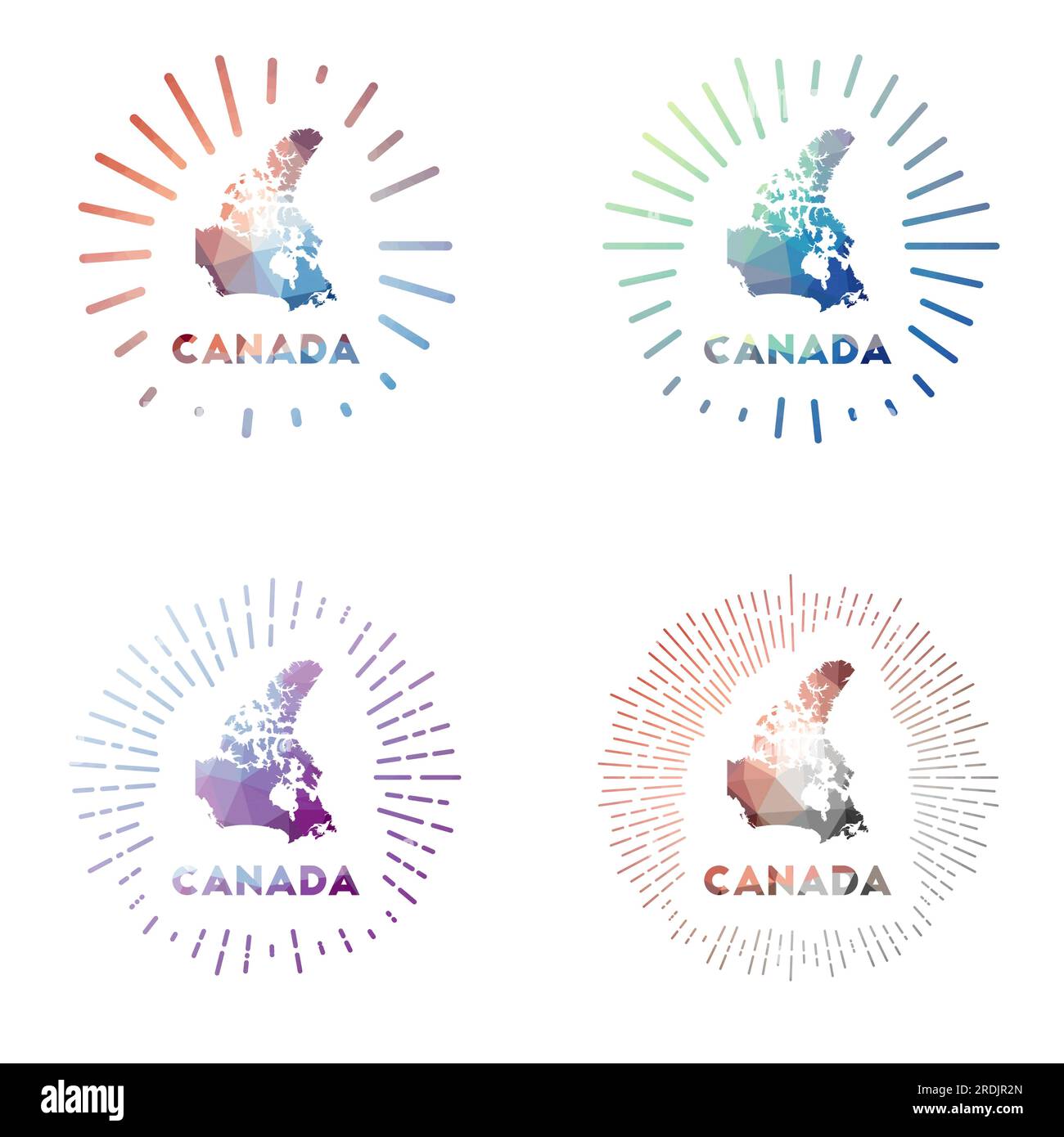Canada low poly sunburst set. Logo of country in geometric polygonal ...