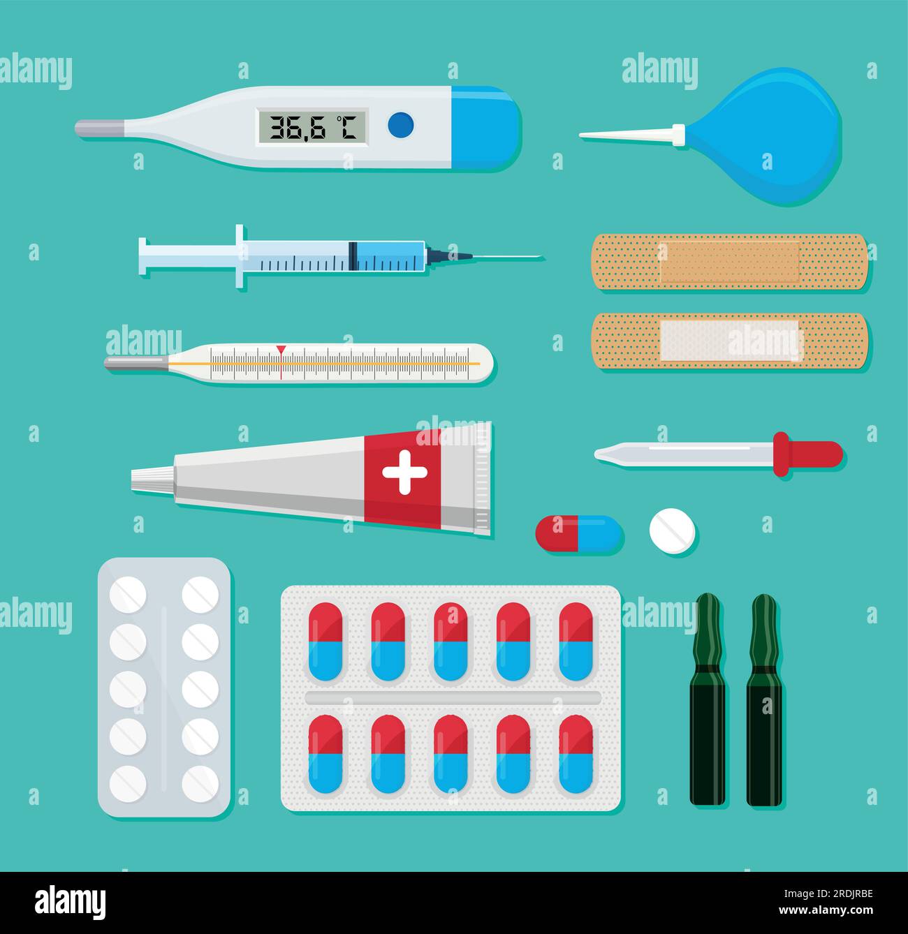 Pharmacy set items. Medicines, medical products. Vector illustration in ...