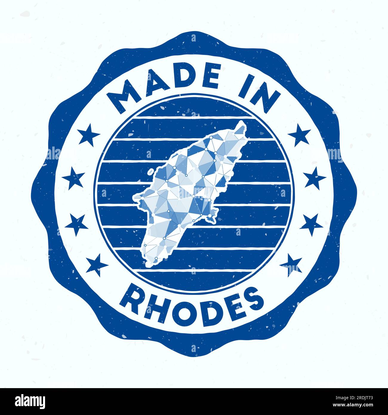 Made in Rhodes. Island round stamp. Seal of Rhodes with border shape ...