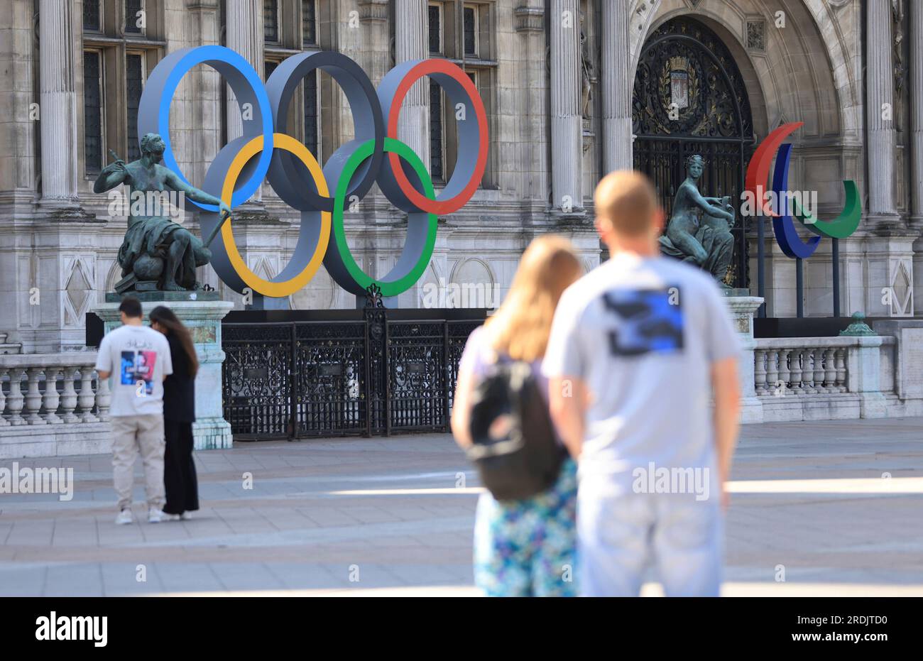 A photo shows the five-ringed Olympic symbol and Paralympic symbol in ...