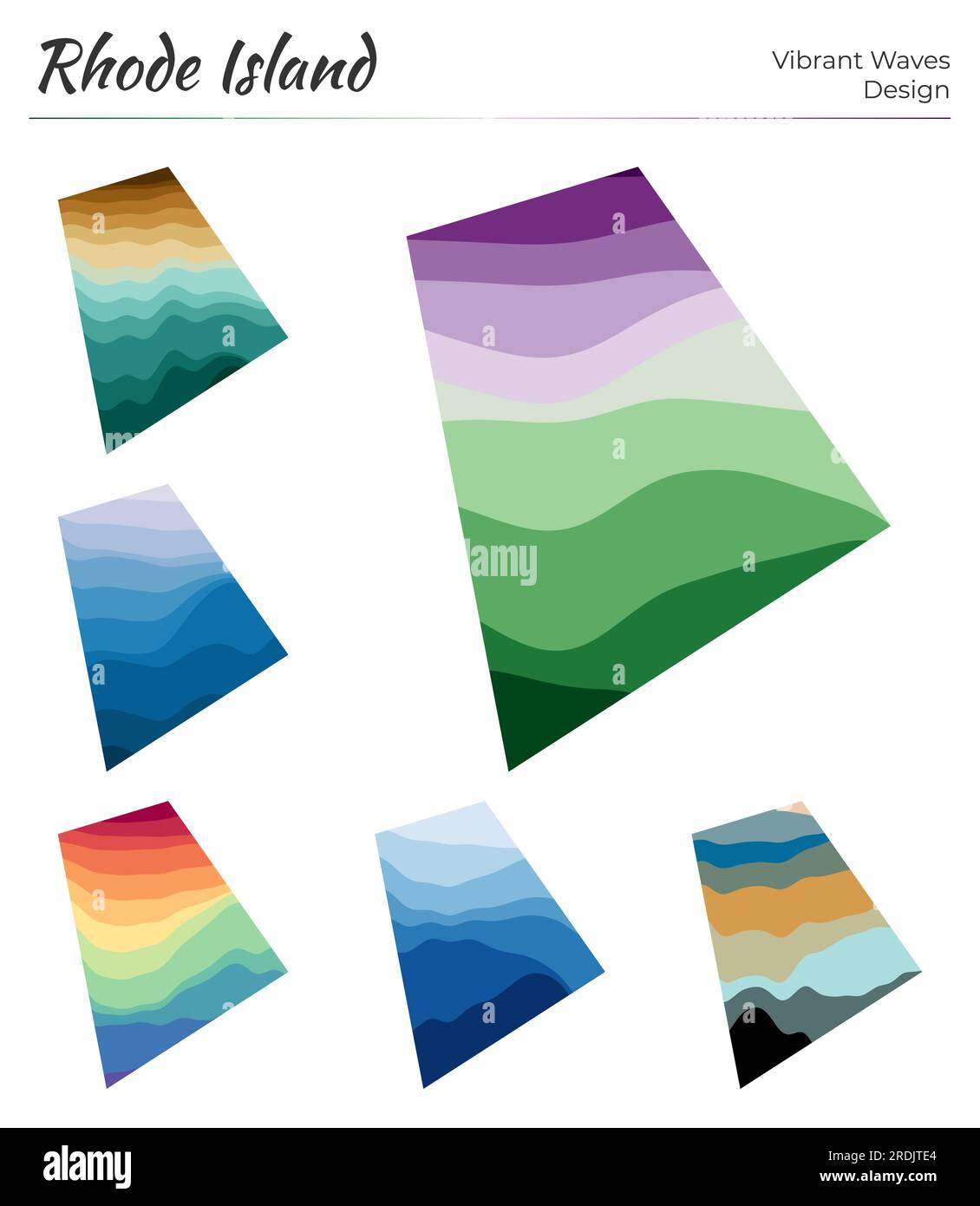 Set of vector maps of Rhode Island. Vibrant waves design. Bright map of US state in geometric ...
