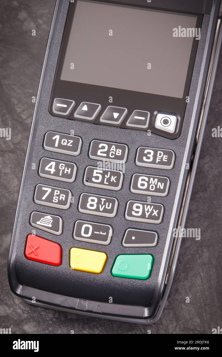 Payment terminal, credit card reader for cashless paying. Finance and ...