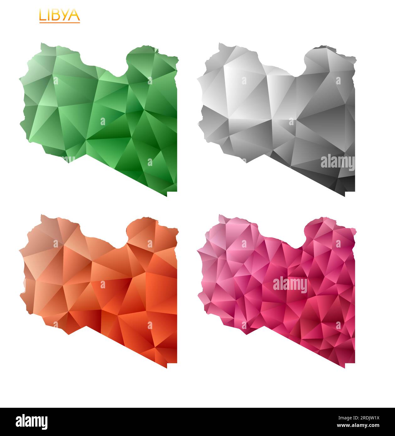 Set of vector polygonal maps of Libya. Bright gradient map of country in low poly style Stock ...