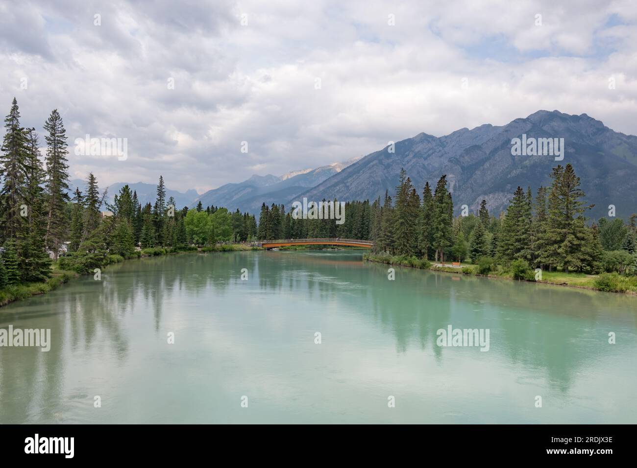 Bow River & pedestrian bridge over the river, Banff, Alberta, Canada ...