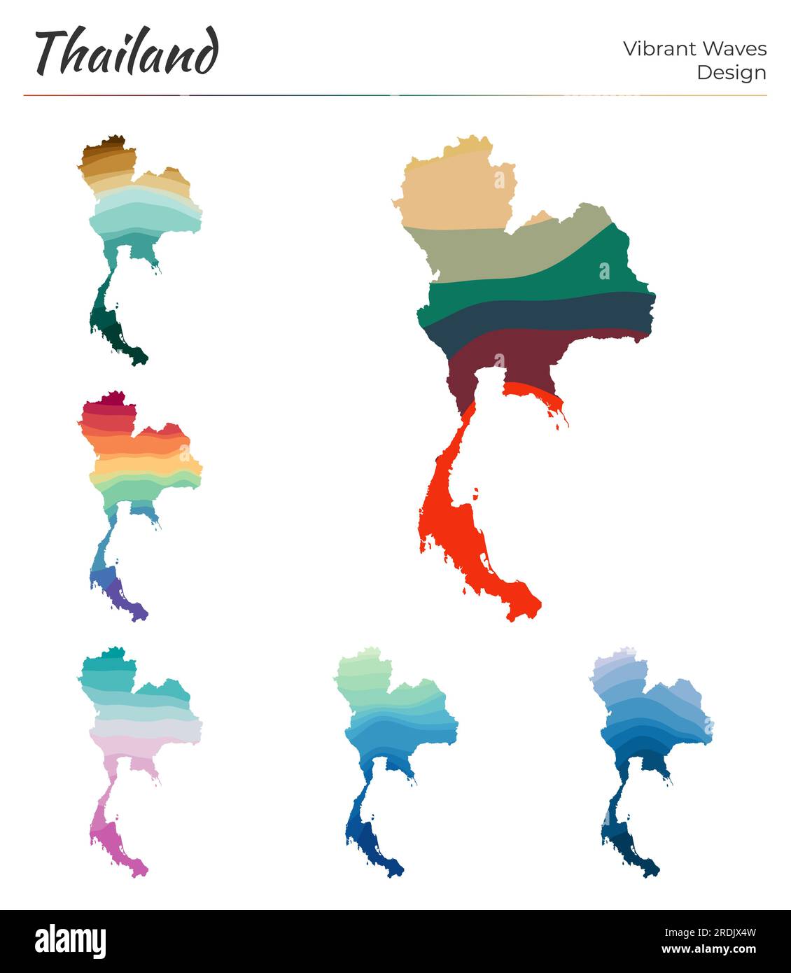 Set of vector maps of Thailand. Vibrant waves design. Bright map of ...