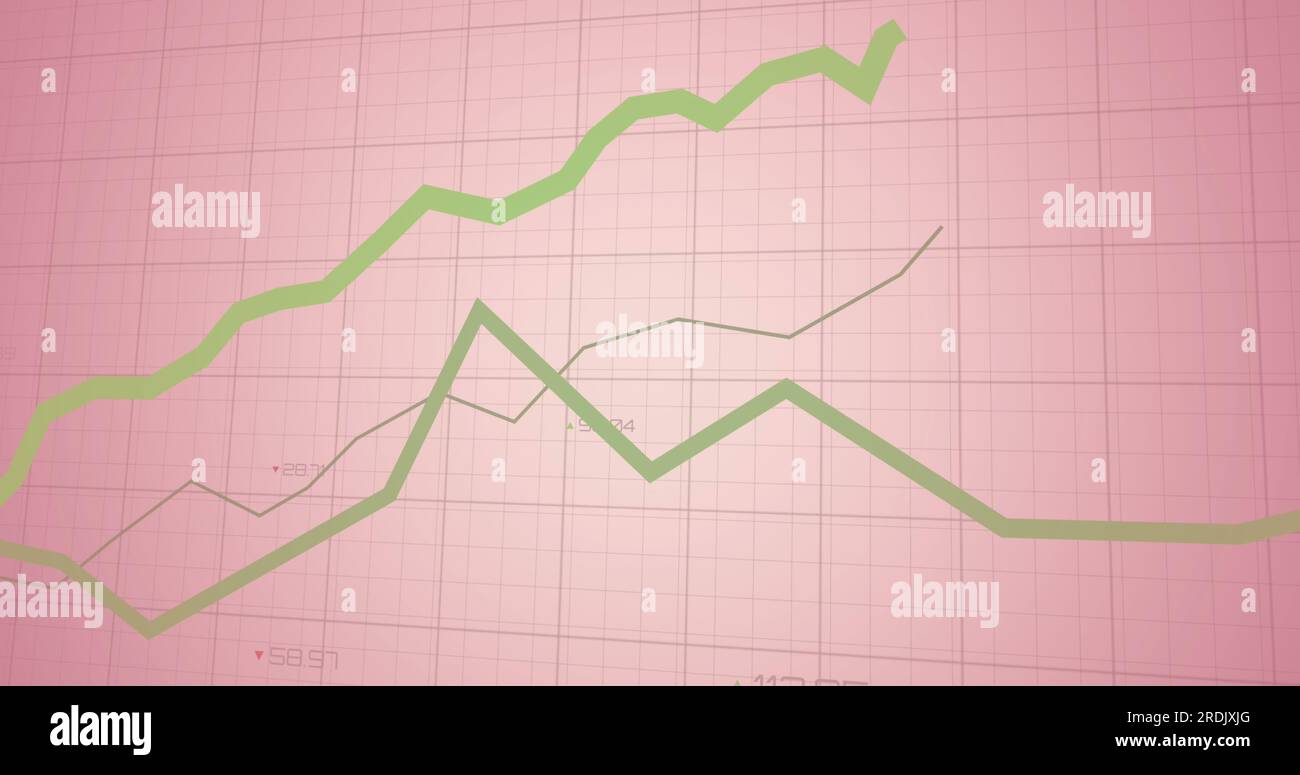 Image of statistical data processing over grid network against pink background Stock Photo - Alamy
