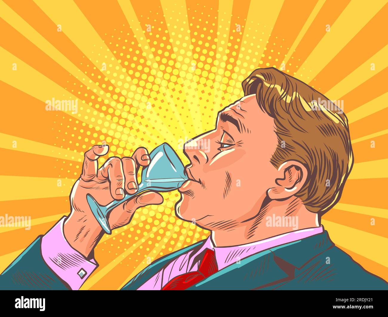 Office worker is resting at a party. Tasting of any drinks at the bar ...