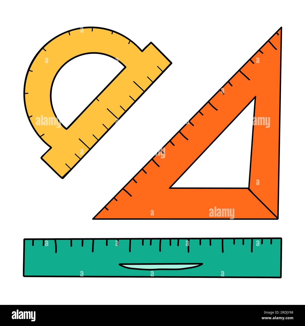 School rulers cartoon in doodle retro style. Back to school stationery ...