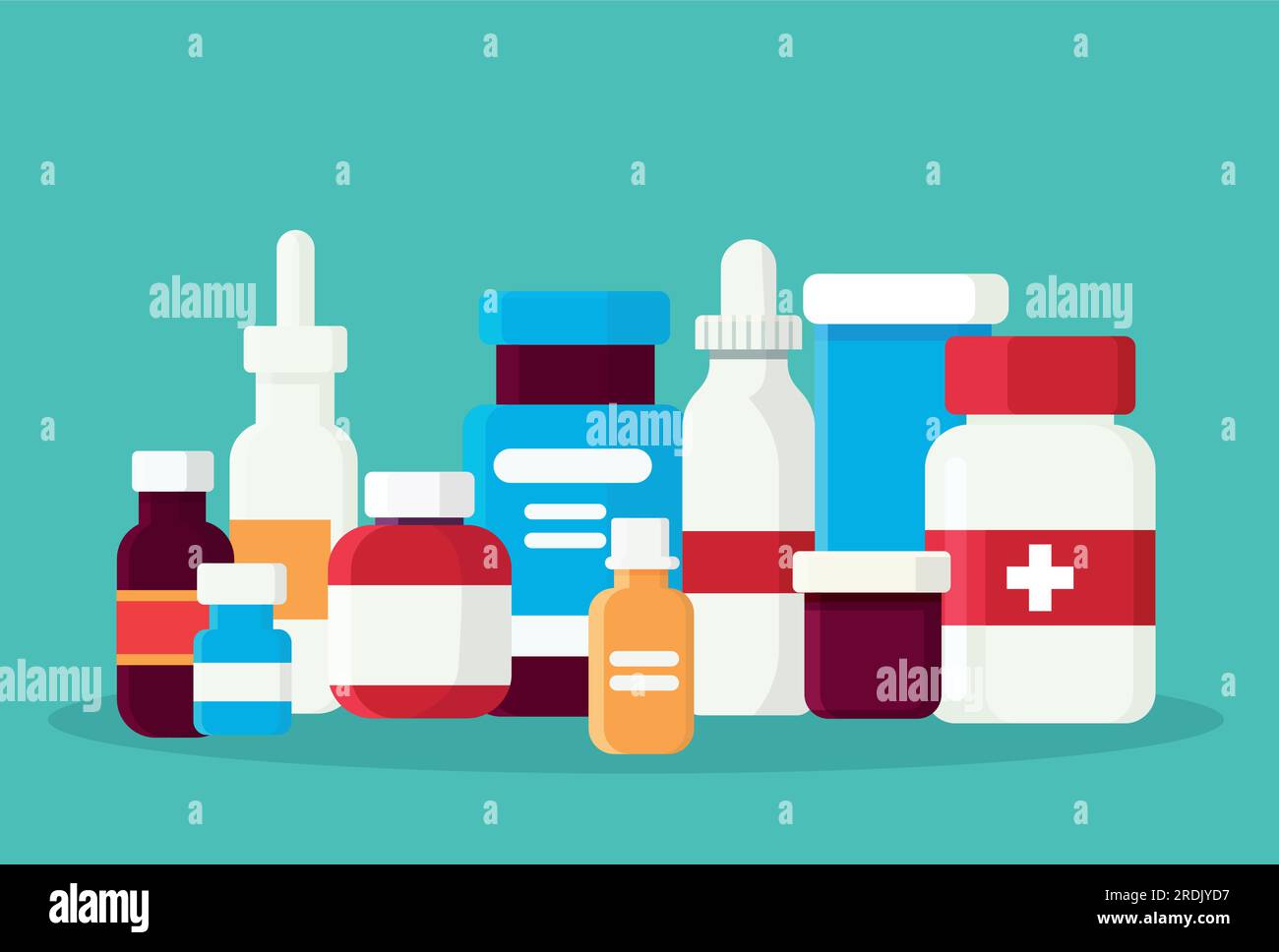 Pharmacy set items. Medicines, medical products. Vector illustration in ...