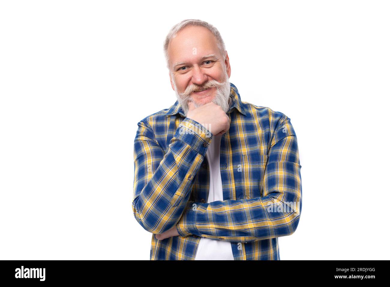 Portrait Of A Kind Retired Handsome 60s Middle Aged Gray Haired Man