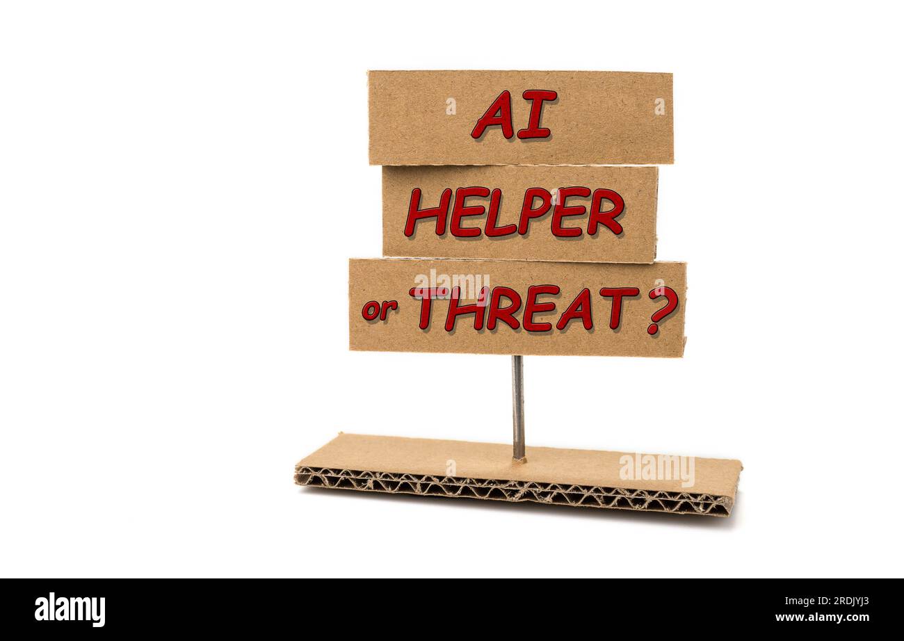 Is artificial intelligence really help us? AI cardboard sign. Fight ...
