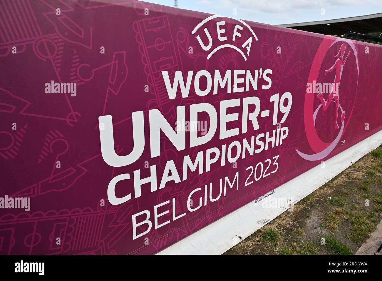 La Louviere, Belgium. 21st July, 2023. ilustration picture showing the tournament logo during a ...