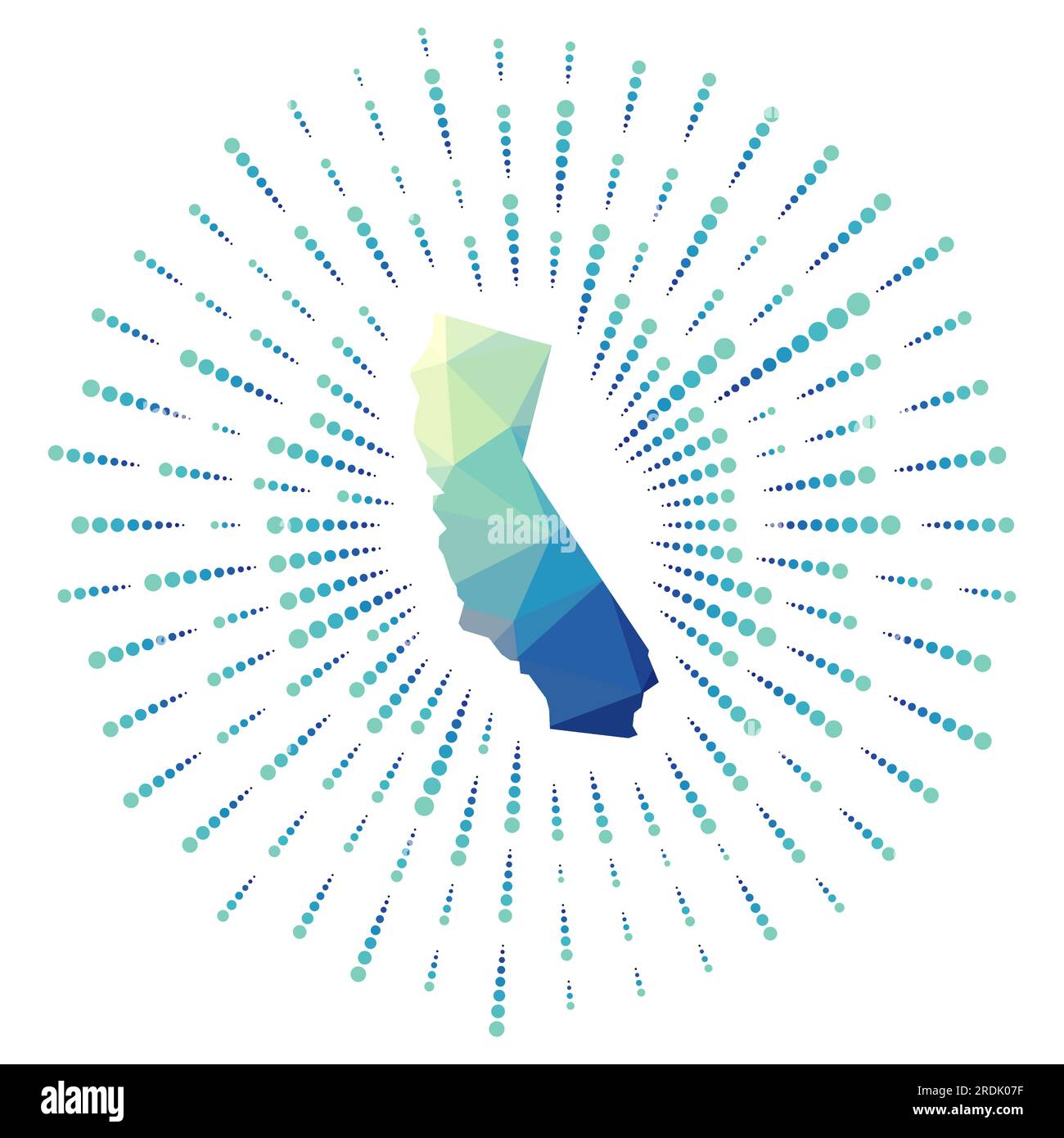 Shape of California, polygonal sunburst. Map of the US state with ...