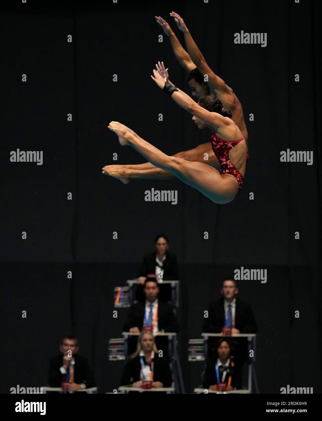 Mohamed Farouk and Maha Eissa of Egypt compete in the mixed diving 3m ...